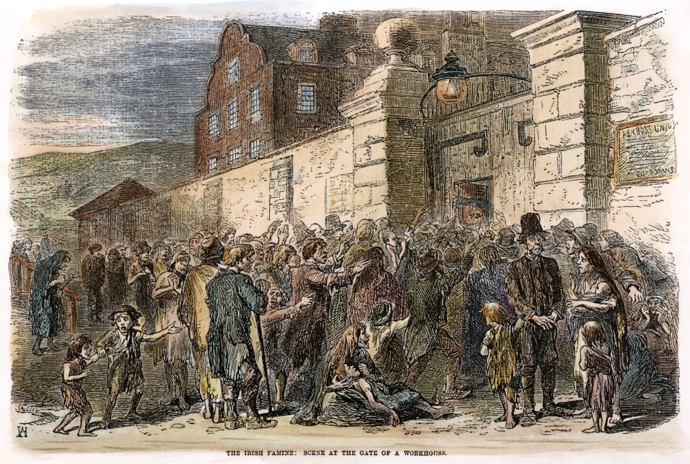 Potato Famine./Nstarving Peasants Beseiging A Workhouse Gate In Ireland ...